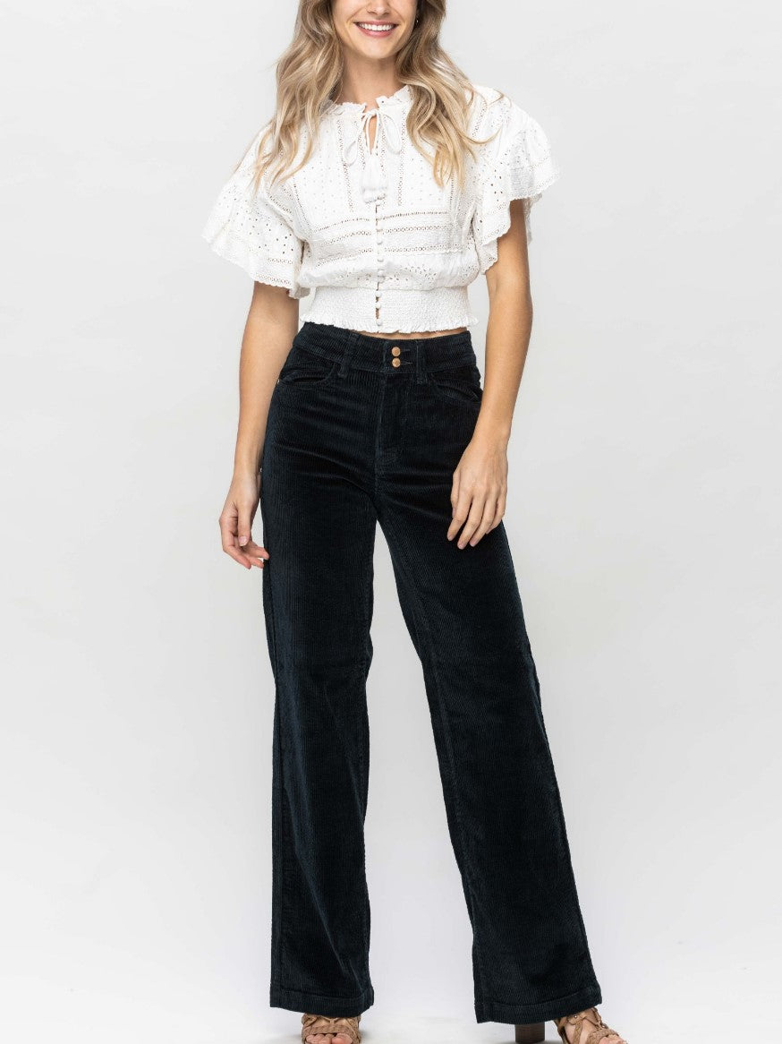 Judy Blue High Waist Overdyed Corduroy Trousers - Wide Leg - EMERALD ...