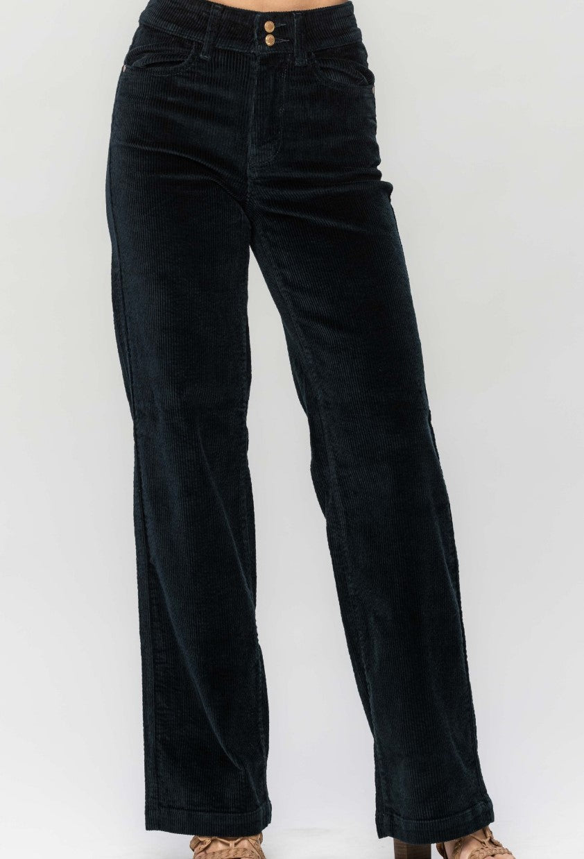 Judy Blue High Waist Overdyed Corduroy Trousers - Wide Leg - EMERALD ...