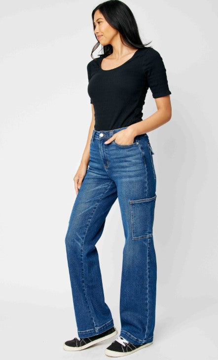 Judy Blue - High Waisted Cargo Dark Rinse Cargo Wide Leg Jeans ~ Style ...