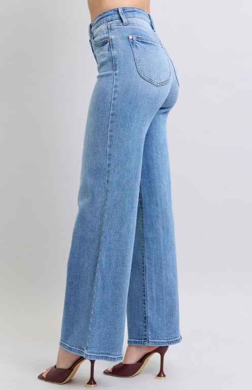 Judy Blue ~ High Waist Vintage Wash Retro Wide Leg Jeans ~ Available i ...
